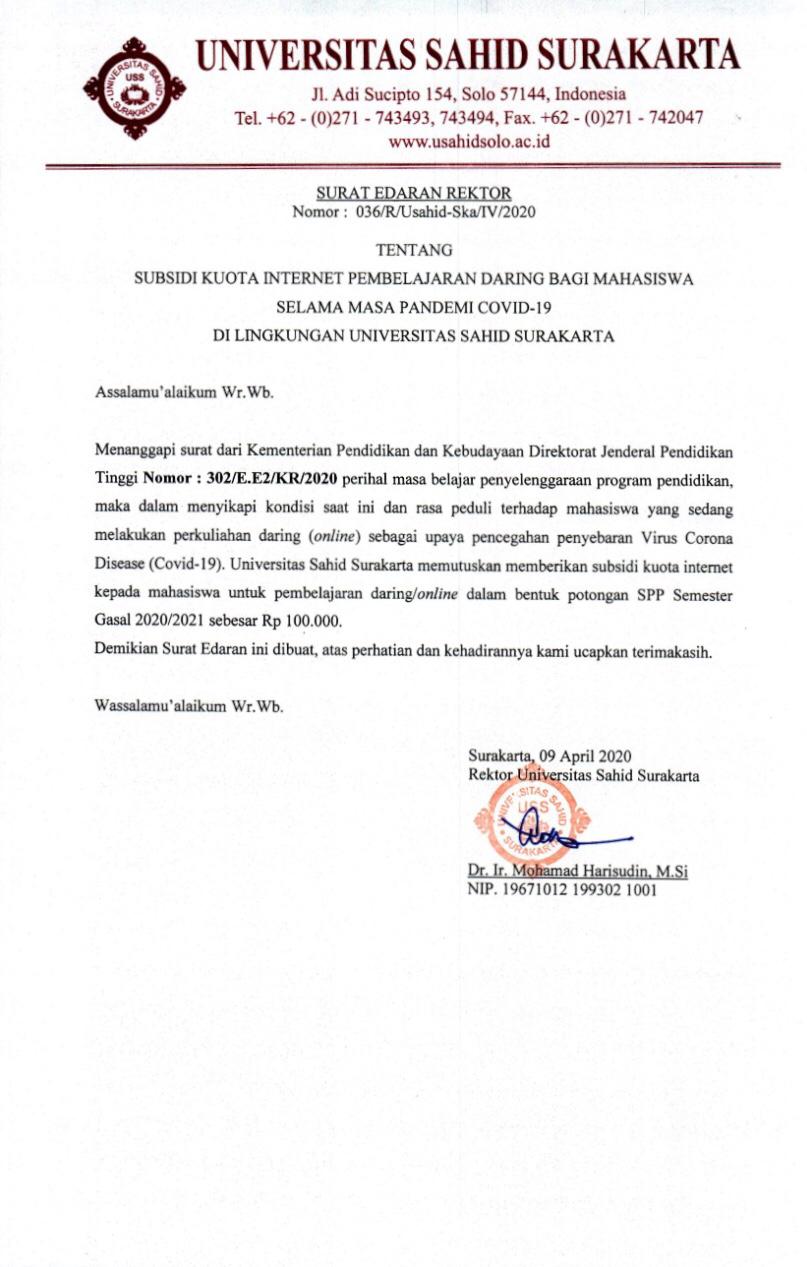 Subsidi Kuota Internet Pembelajaran Daring Bagi Mahasiswa - Universitas ...